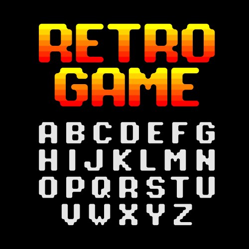 Pixel game font arcade alphabet symbols retro Vector Image