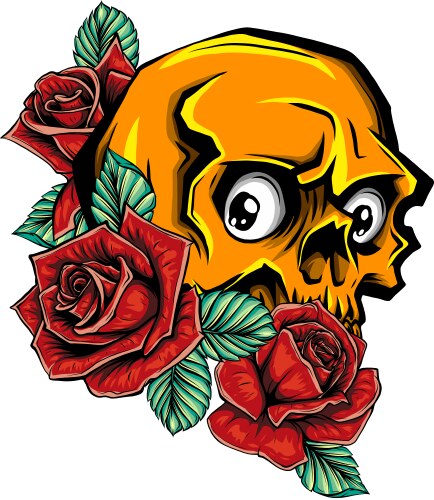 Hand drawn skull with roses head wreath Royalty Free Vector