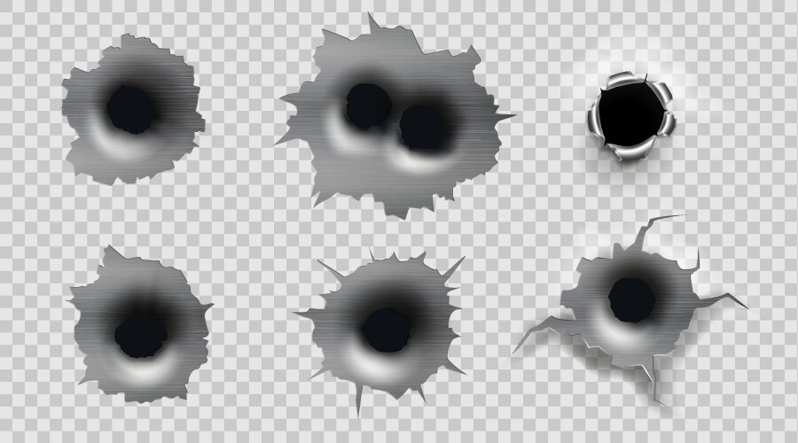 Realistic bullet holes set Royalty Free Vector Image