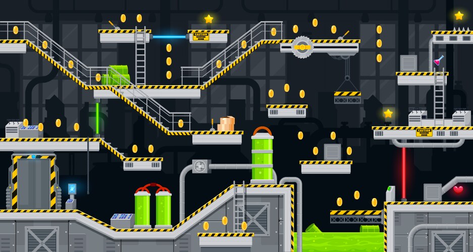 2d Arcade Game Level Cartoon Jumping Platform Map Vector Image