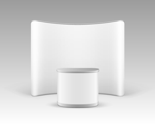 White exhibition stand with desk presentation room