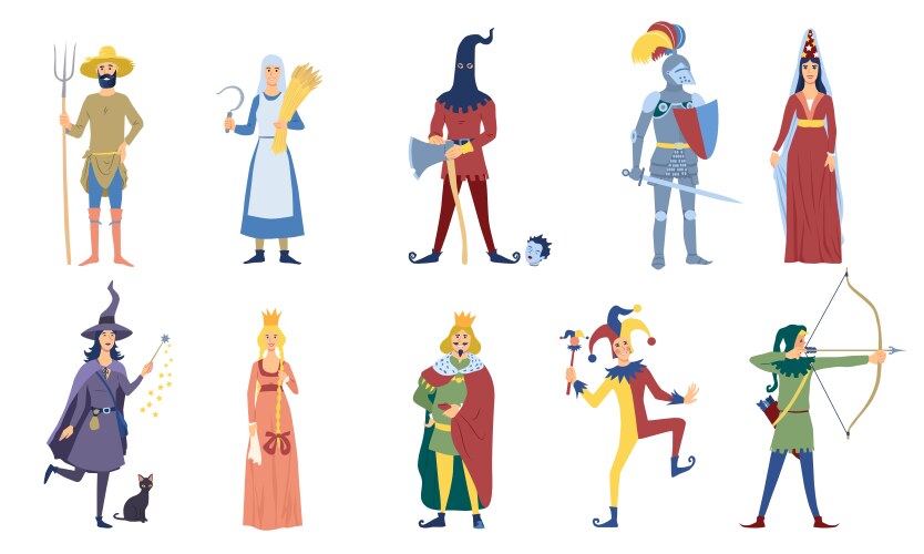 Medieval people characters set european middle Vector Image