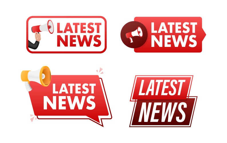 Exciting news text with megaphone label set Vector Image