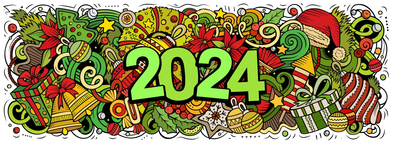 2024 doodles horizontal new year objects Vector Image