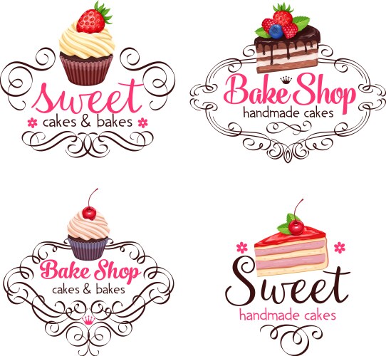 Cake Vector Logo Vector Logo For Pastry Shop, Black Sign With Wrapped