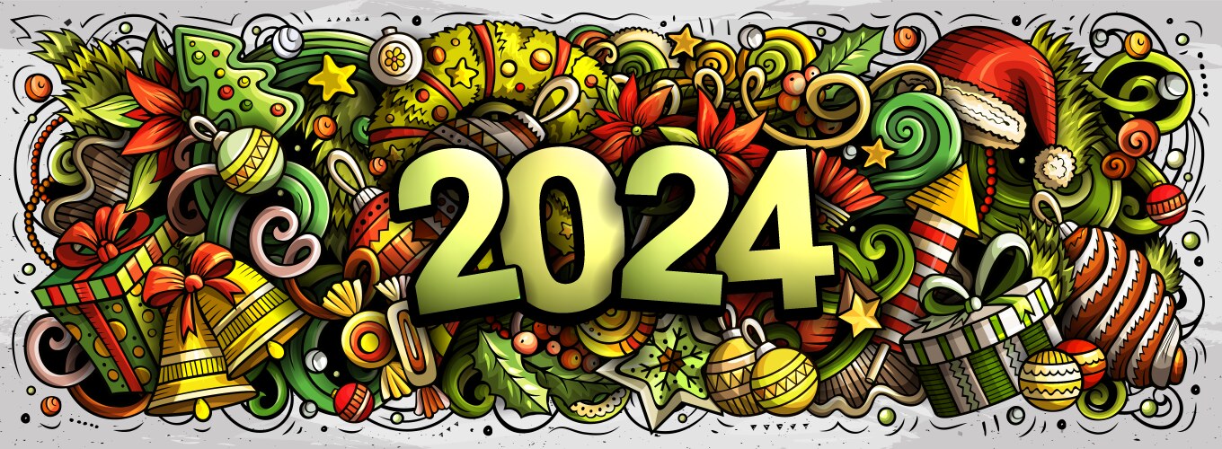 2024 doodles horizontal new year objects Vector Image