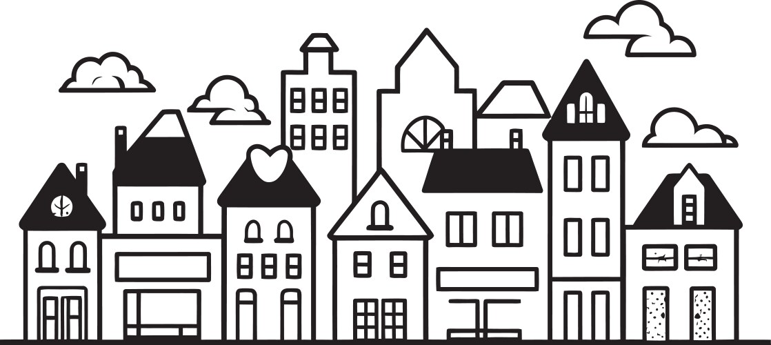 Tranquil township simple line drawing emblem Vector Image