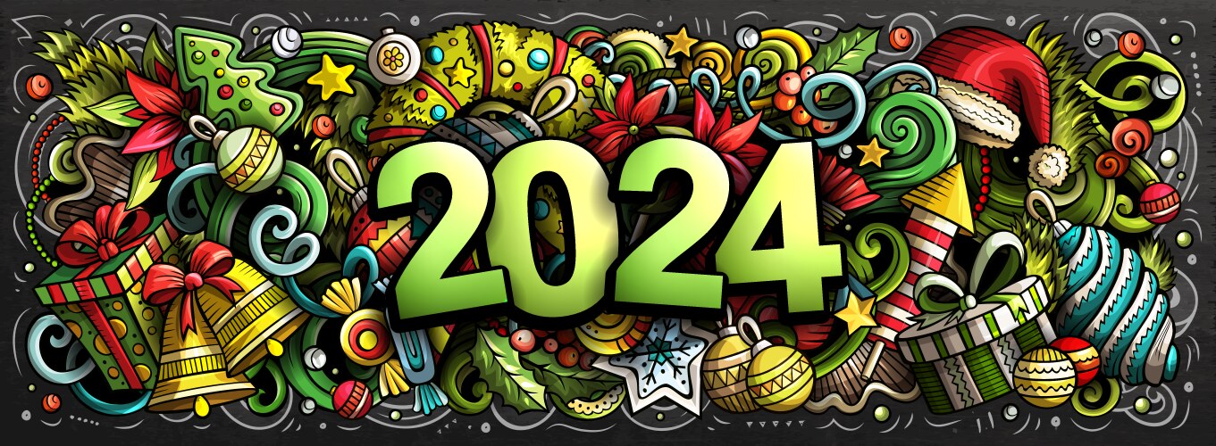 2024 doodles new year objects Royalty Free Vector Image