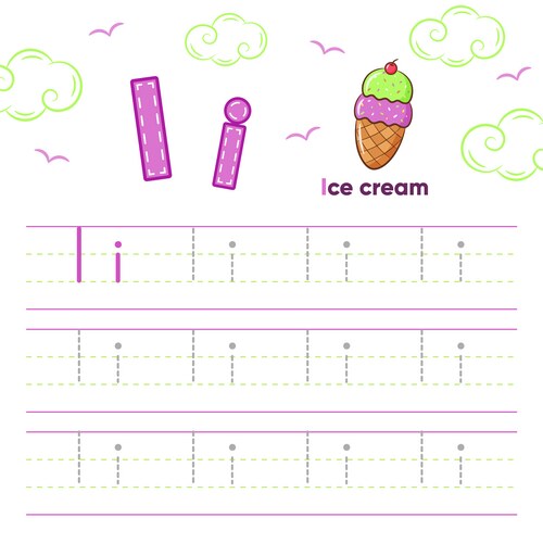 Letter I Worksheet - Ice Cream Theme – Royalty-Free Vector | VectorStock