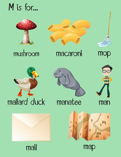 Many words begin with letter m Royalty Free Vector Image