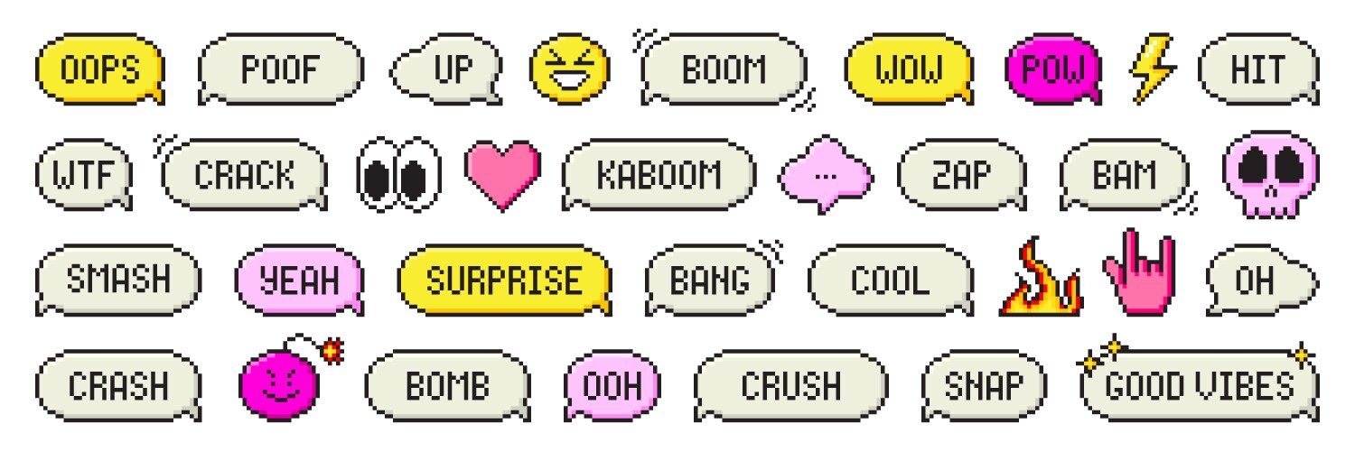 Set of pixel art speech bubbles retro game style Vector Image