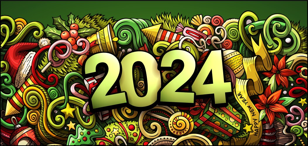 2024 doodles horizontal new year objects Vector Image
