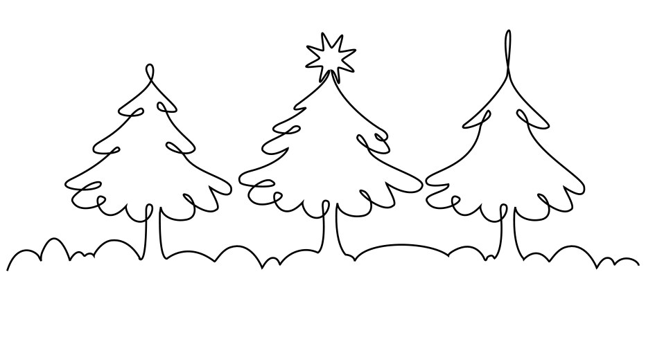 Christmas tree one line drawing Royalty Free Vector Image