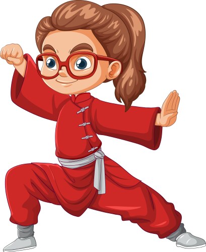 Cartoon girl practicing martial arts stance Vector Image
