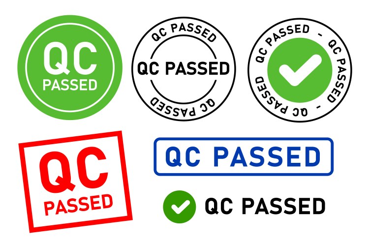 Qc passed scratched stamp with tick Royalty Free Vector