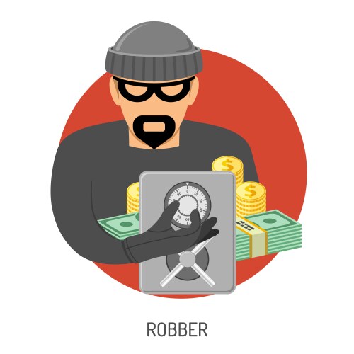 Bank robber running with money bags and gun Vector Image