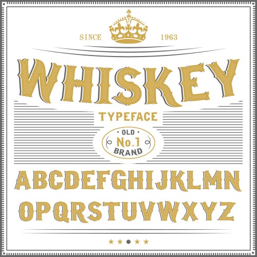 Whiskey label font and sample design Royalty Free Vector Whiskey label font and sample design Royalty Free Vector