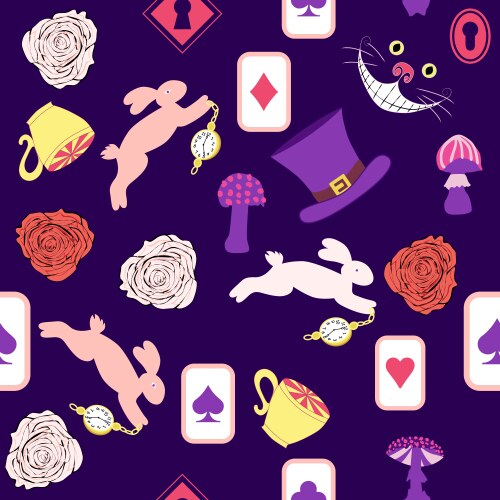 Alice in wonderland pattern rabbit cheshire cat Vector Image
