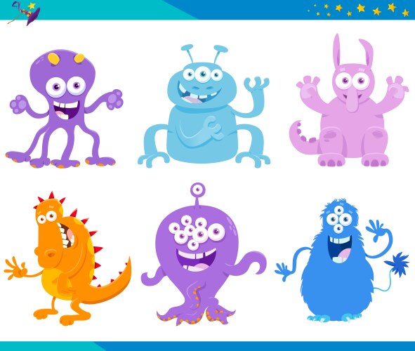 Cartoon fantasy monster characters group Vector Image