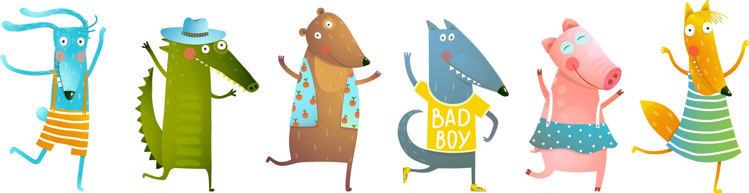 Big set funny and cute dancing animals Royalty Free Vector