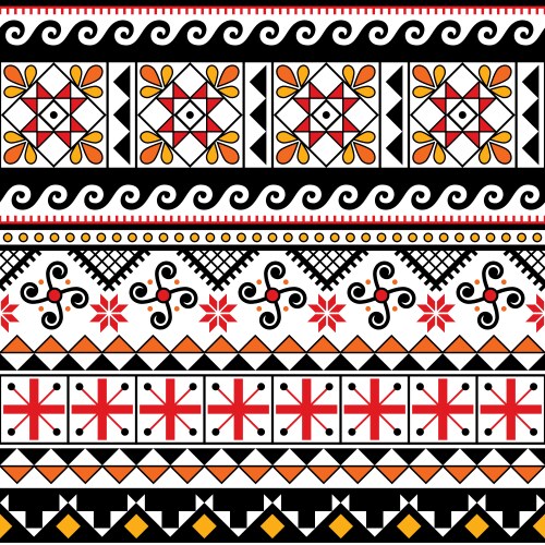 Floral folk outline seamless pattern Royalty Free Vector