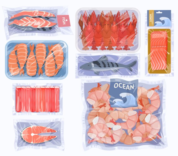 Salmon fish package mockup set realistic Vector Image