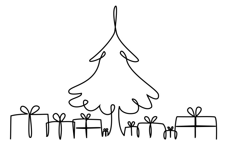 Christmas tree one line drawing Royalty Free Vector Image