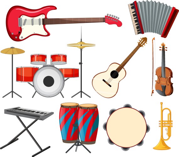 Musical instruments cartoon set Royalty Free Vector Image