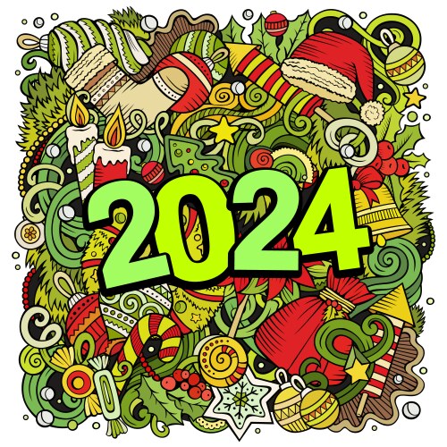 2024 doodles new year objects and elements poster Vector Image