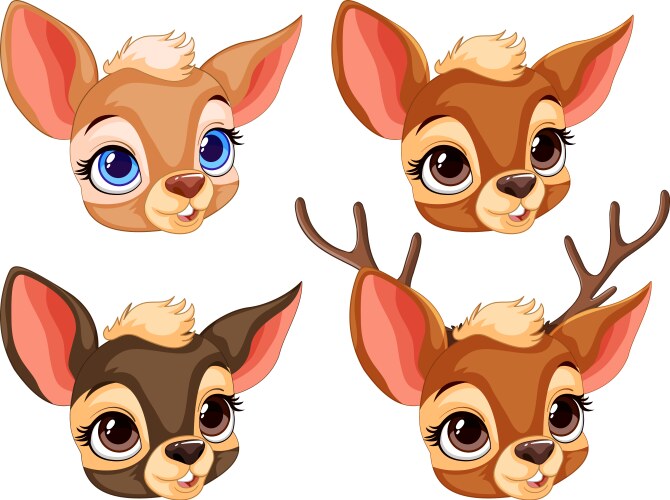 Four cute deer faces showing different emotions Vector Image
