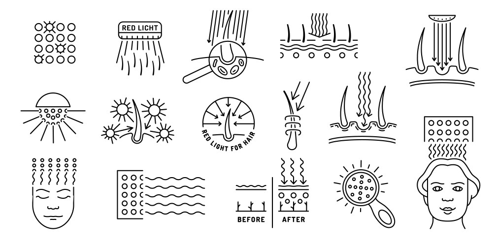 Red light therapy icons photobiomodulation sign Vector Image