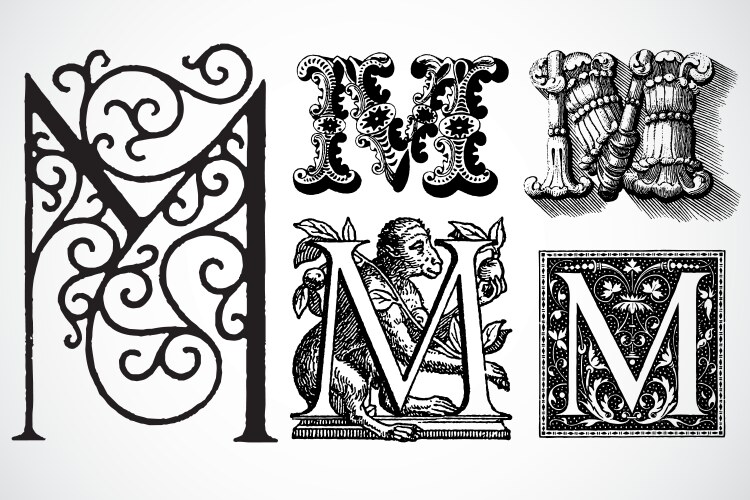 Antique Woodcut Alphabet Royalty Free Vector Image