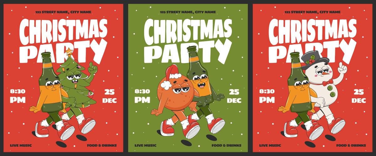 Cartoon party invitation poster with groovy Vector Image