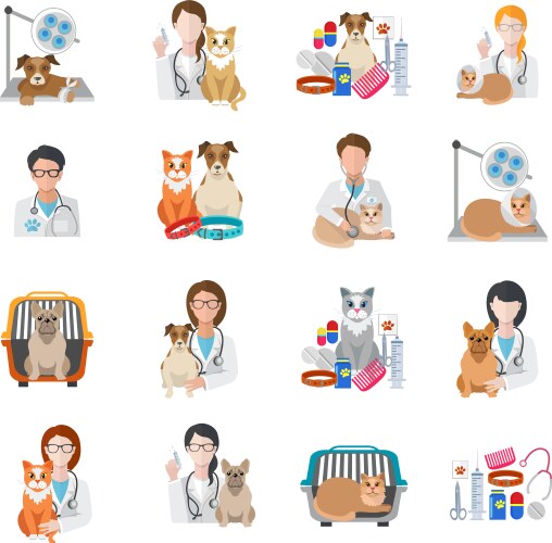 Veterinary flat icons set Royalty Free Vector Image