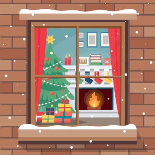 Christmas window in brick wall Royalty Free Vector Image