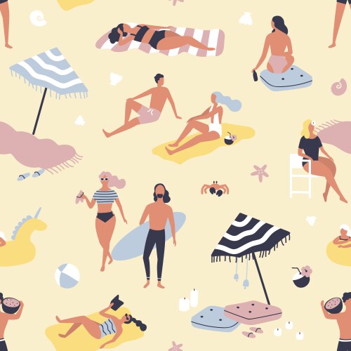 Seamless pattern with people lying on beach Vector Image