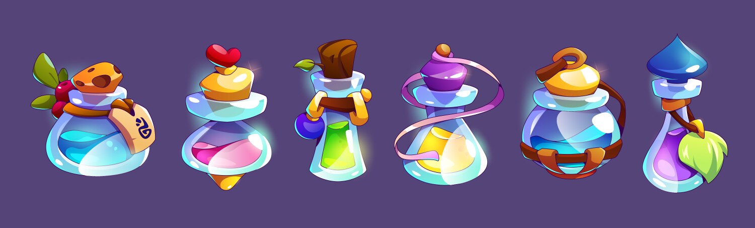 Glass bottles with magic potion and elixir Vector Image