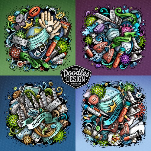 Cartoon doodles quarantine Royalty Free Vector Image