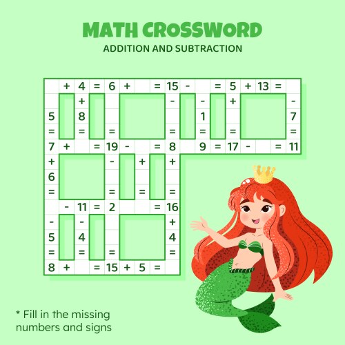 Math crossword puzzle addition and subtraction Vector Image
