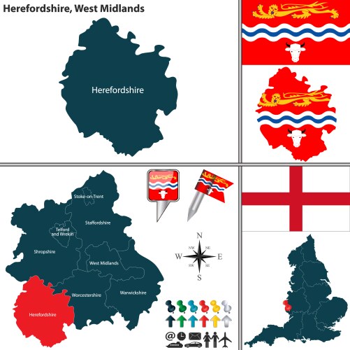 West midlands with flags Royalty Free Vector Image
