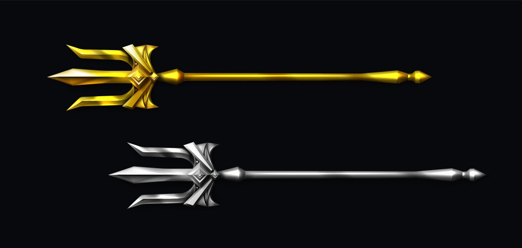 Gold and silver trident devil pitchfork Royalty Free Vector