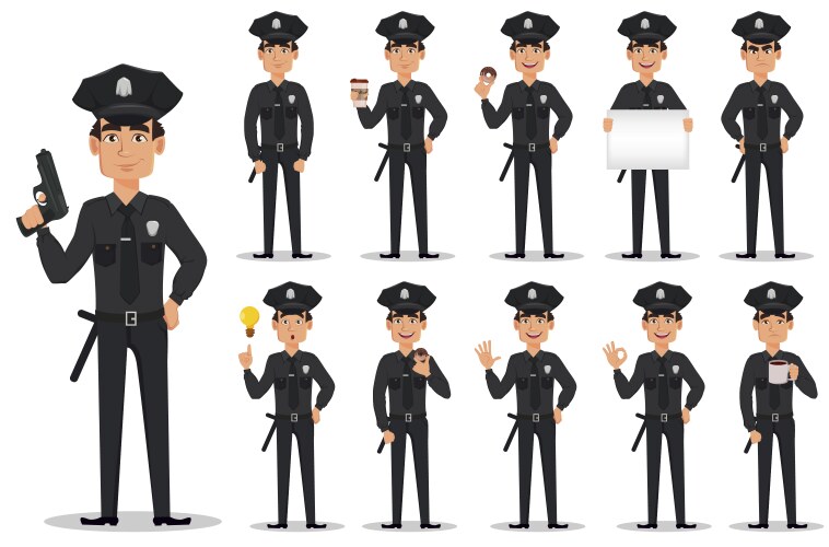 Set of a policeman cartoon character in poses Vector Image