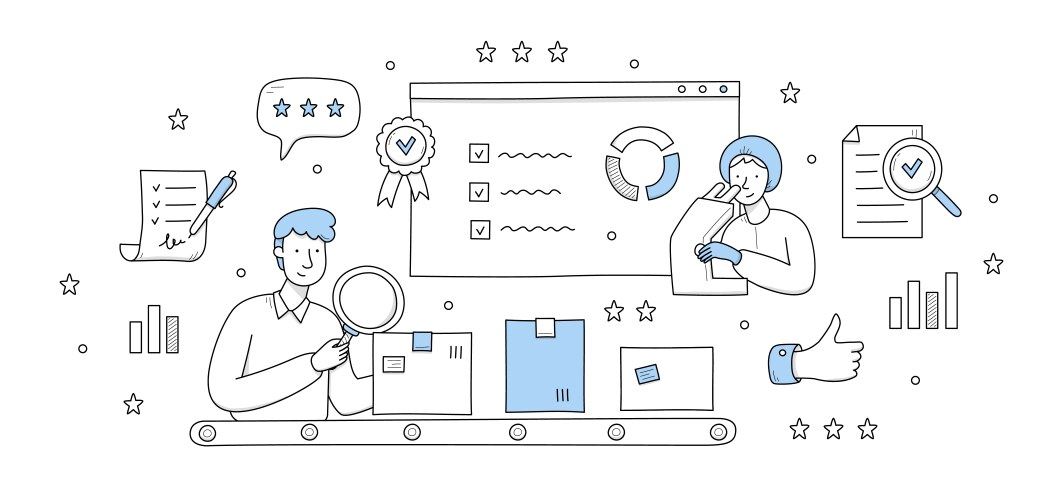 Quality control doodle concept product inspection Vector Image