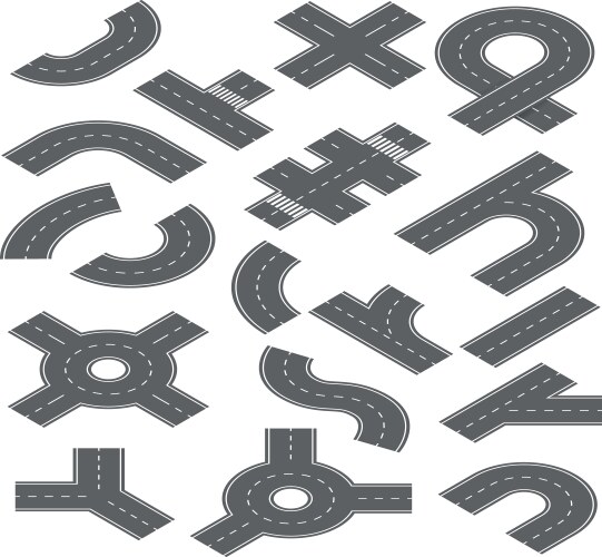 Top view road elements street junction and roads Vector Image