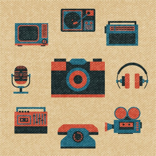 Retro media objects design elements set Royalty Free Vector