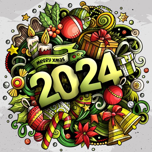 2024 doodles new year objects and elements poster Vector Image