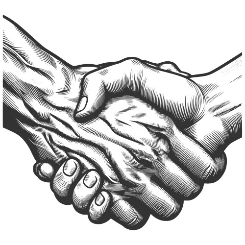 Shaking Hand Drawing Two Businessmen Shaking Hands. Hand Drawn Vector