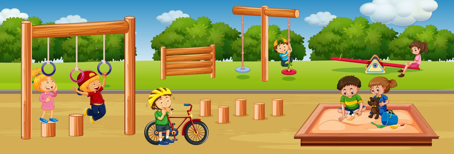 Doodle children playing in park Royalty Free Vector Image