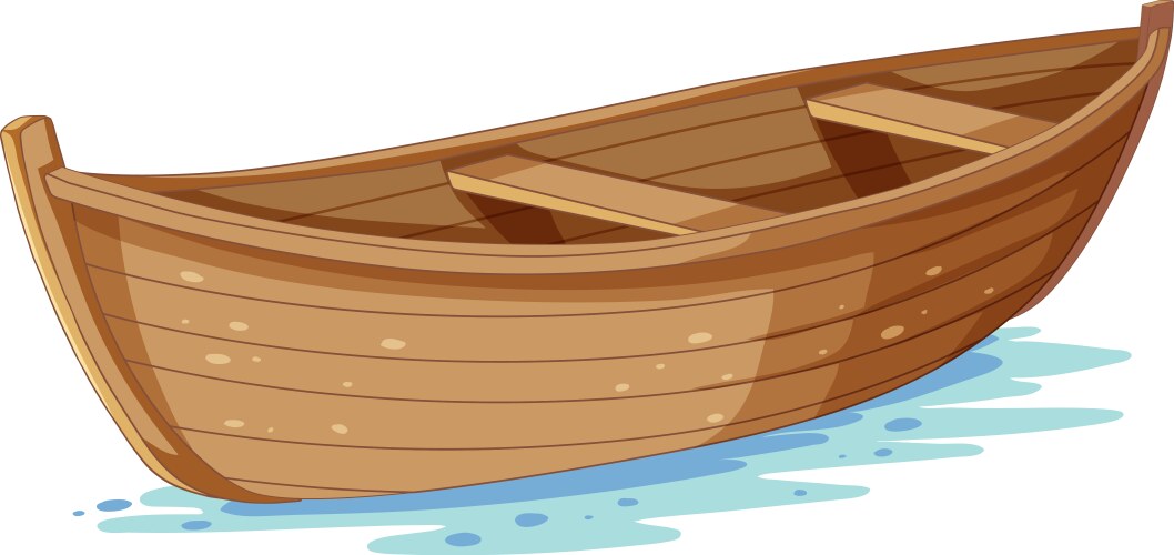 Wooden boat on water surface Royalty Free Vector Image