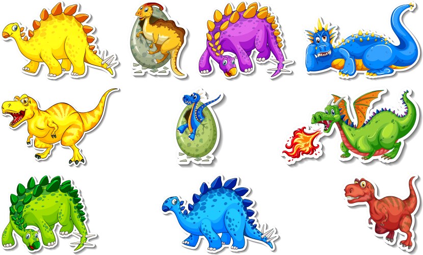 Sticker set with different types dinosaurs Vector Image